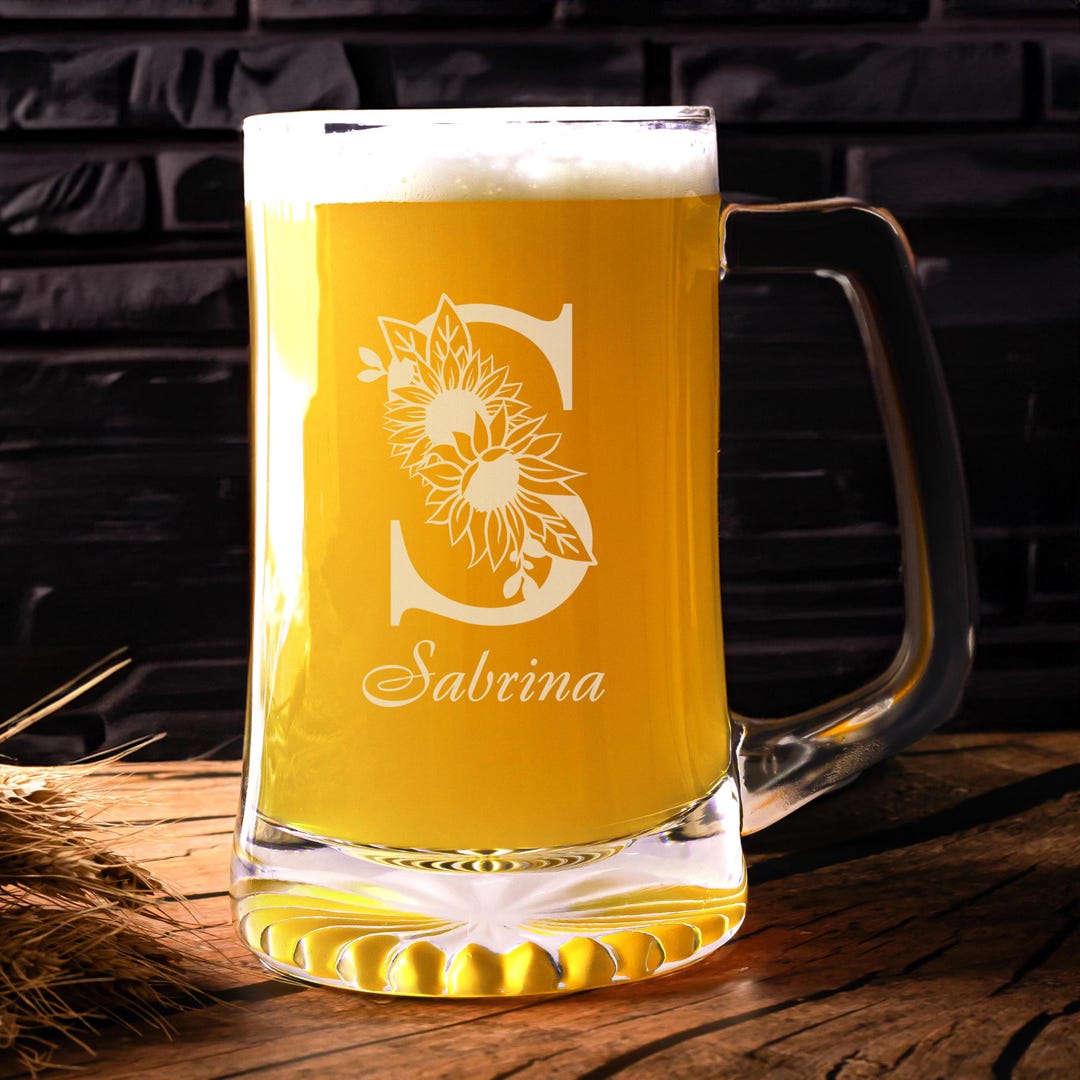 Engraved Monogram Beer Mug for Women, Bridal Party Favor, Personalized ...