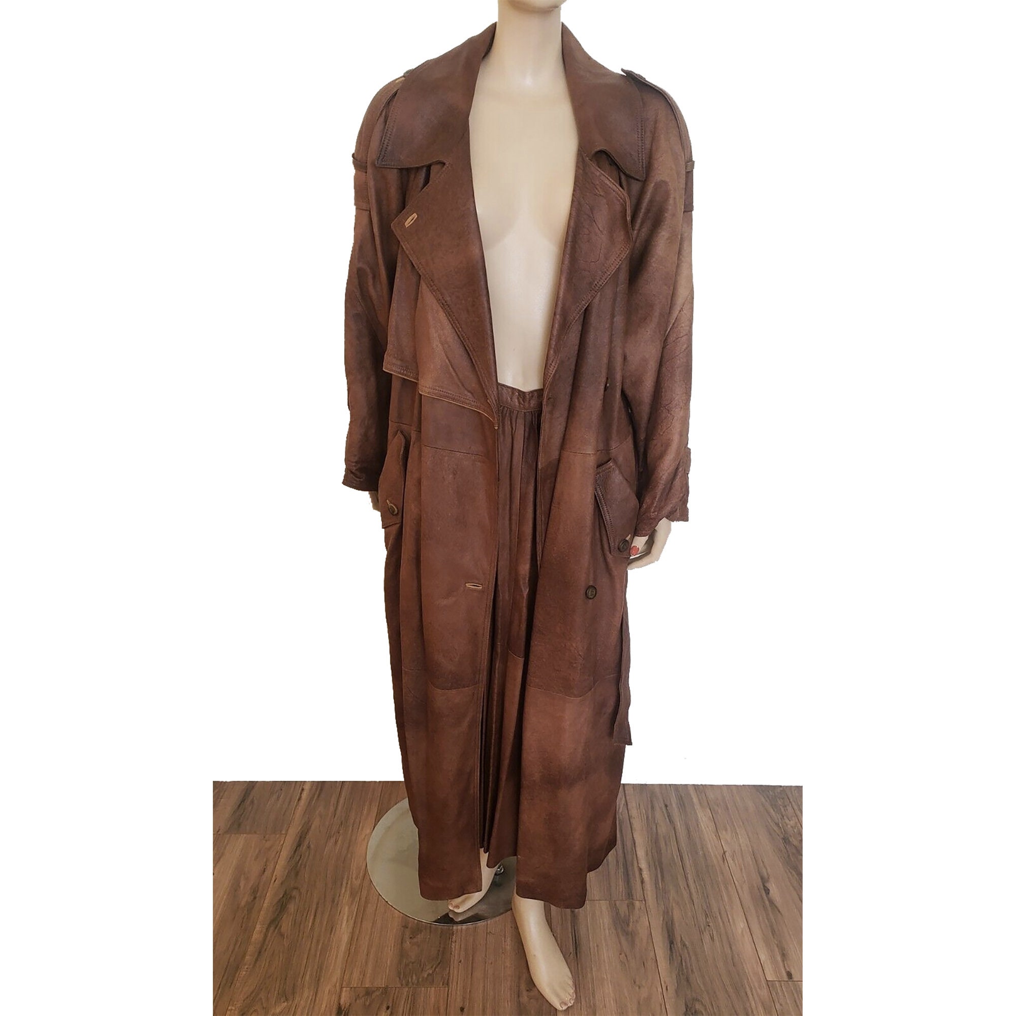 Vintage 80s ZEILER West Germany Faux Lambskin DUSTER OUTBACK Coat Skirt ...