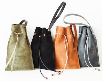 Leather Drawstring Pouch - Etsy