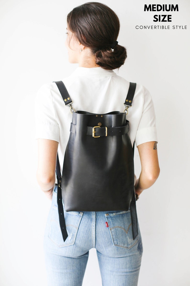 Black Backpack Women Black Backpack Purse Black Leather - Etsy
