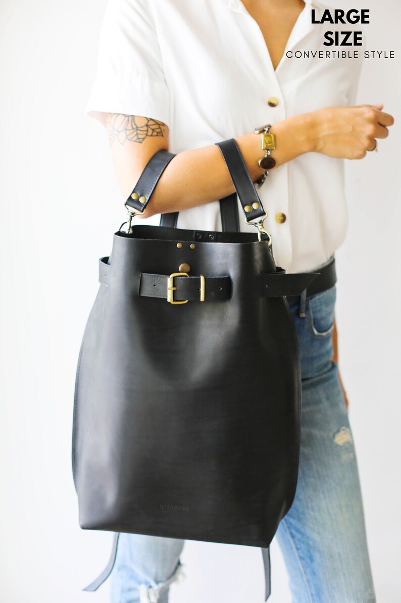 Black Backpack Women Black Backpack Purse Black Leather - Etsy