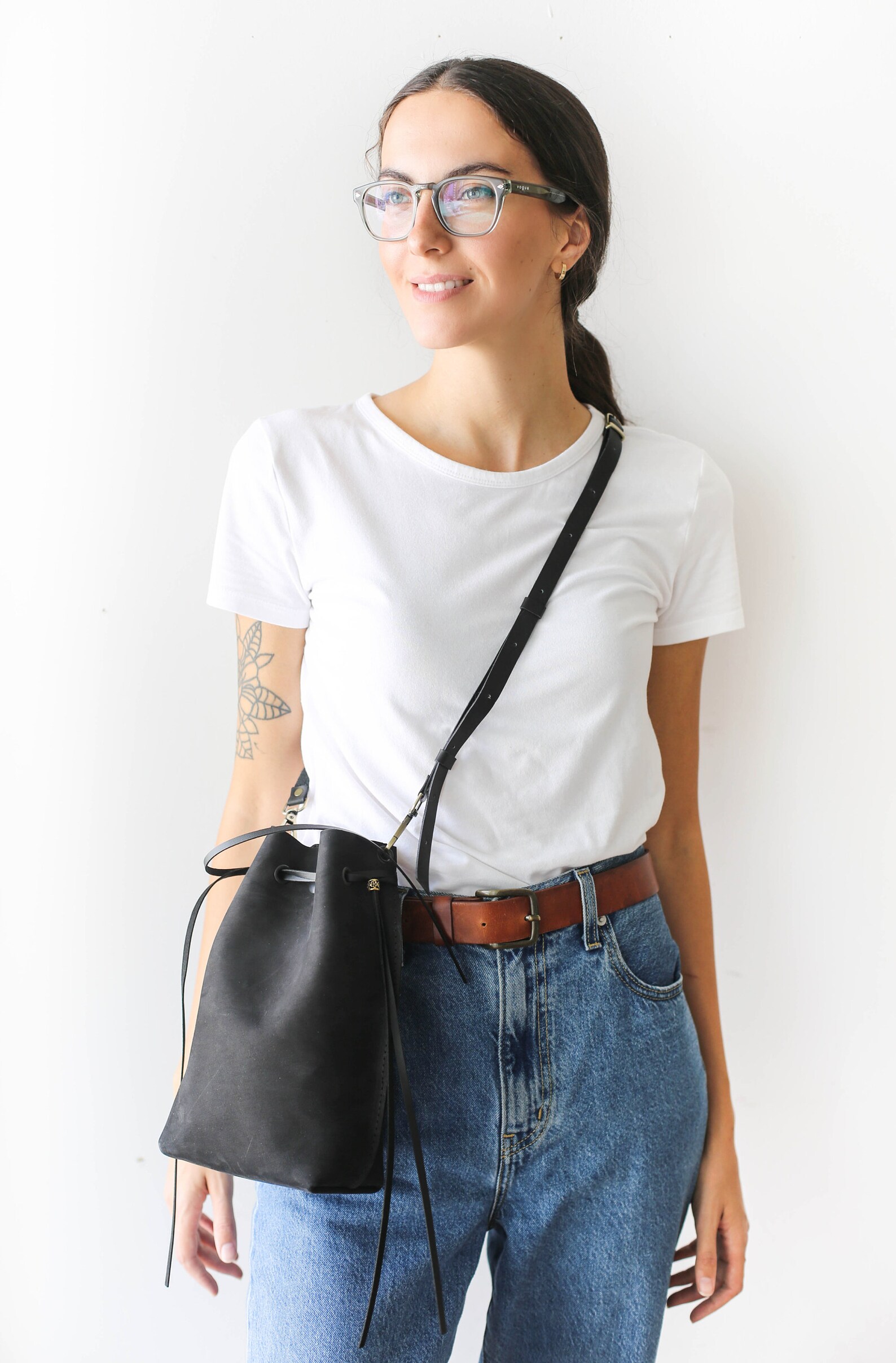 Leather Bucket Bag, Small Leather Bag, Leather Crossbody Bag, Brown ...