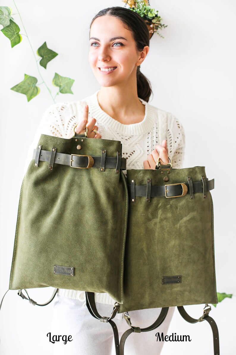 Green Leather Bag Suede Backpack Vintage Backpack - Etsy