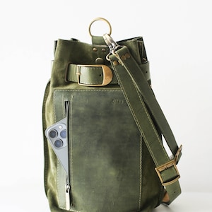 Green Leather Backpack, Leather Backpack Women, Convertible Backpack ...