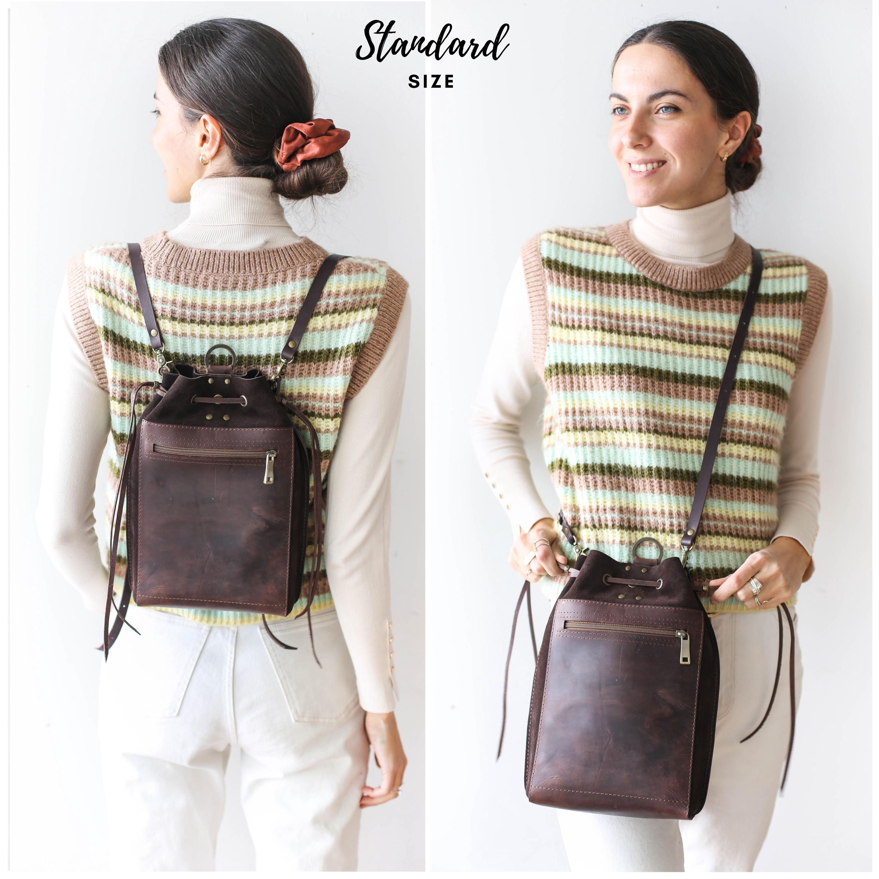 Brown Leather Backpack Purse, Suede Leather Bag, Leather Shoulder Bag ...