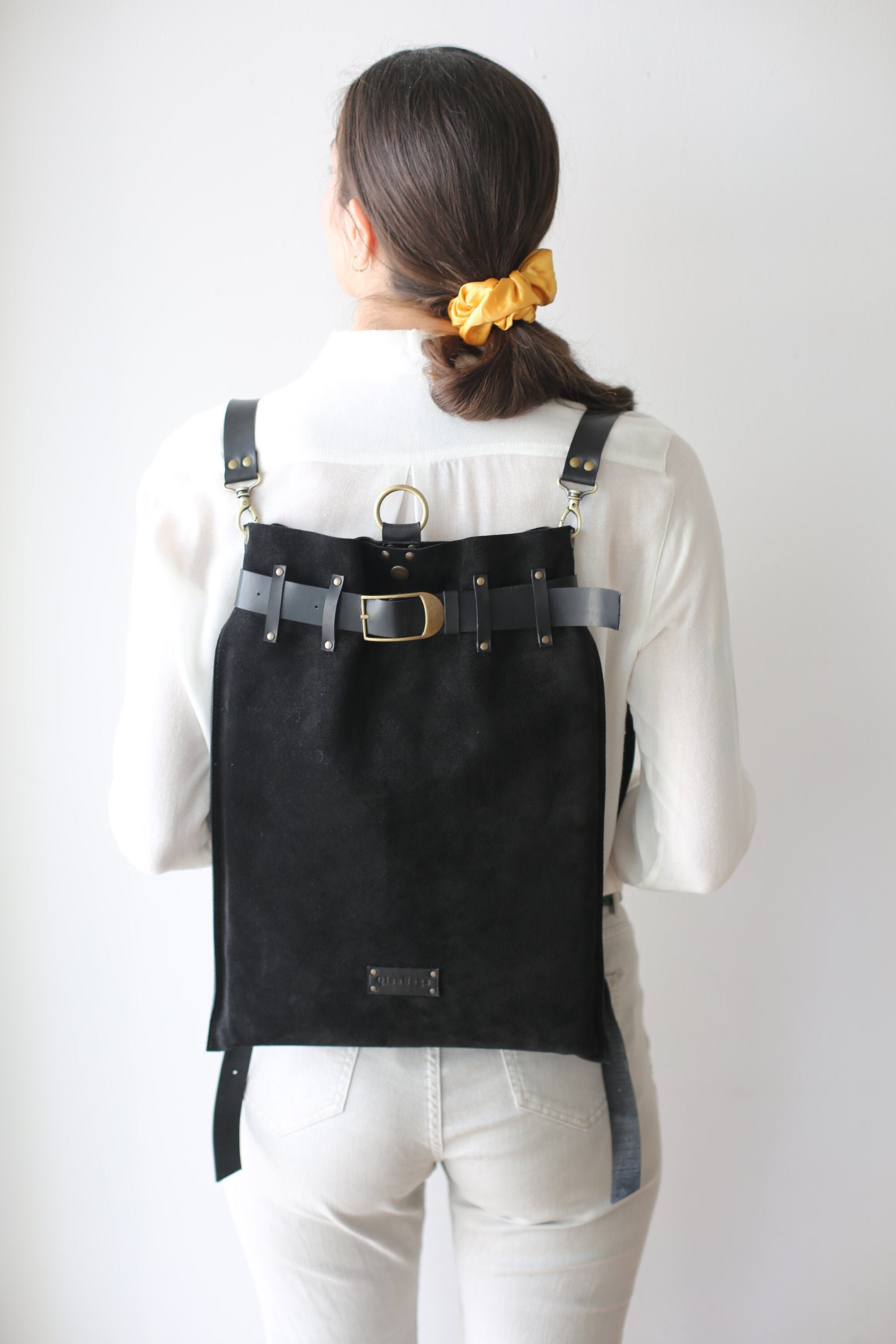 Black Leather Bag Black Leather Backpack Suede Backpack | Etsy