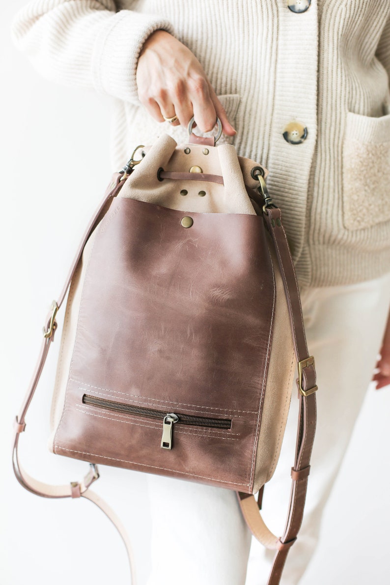Beige Leather Backpack Purse, Leather Travel Backpack, Women's Leather ...