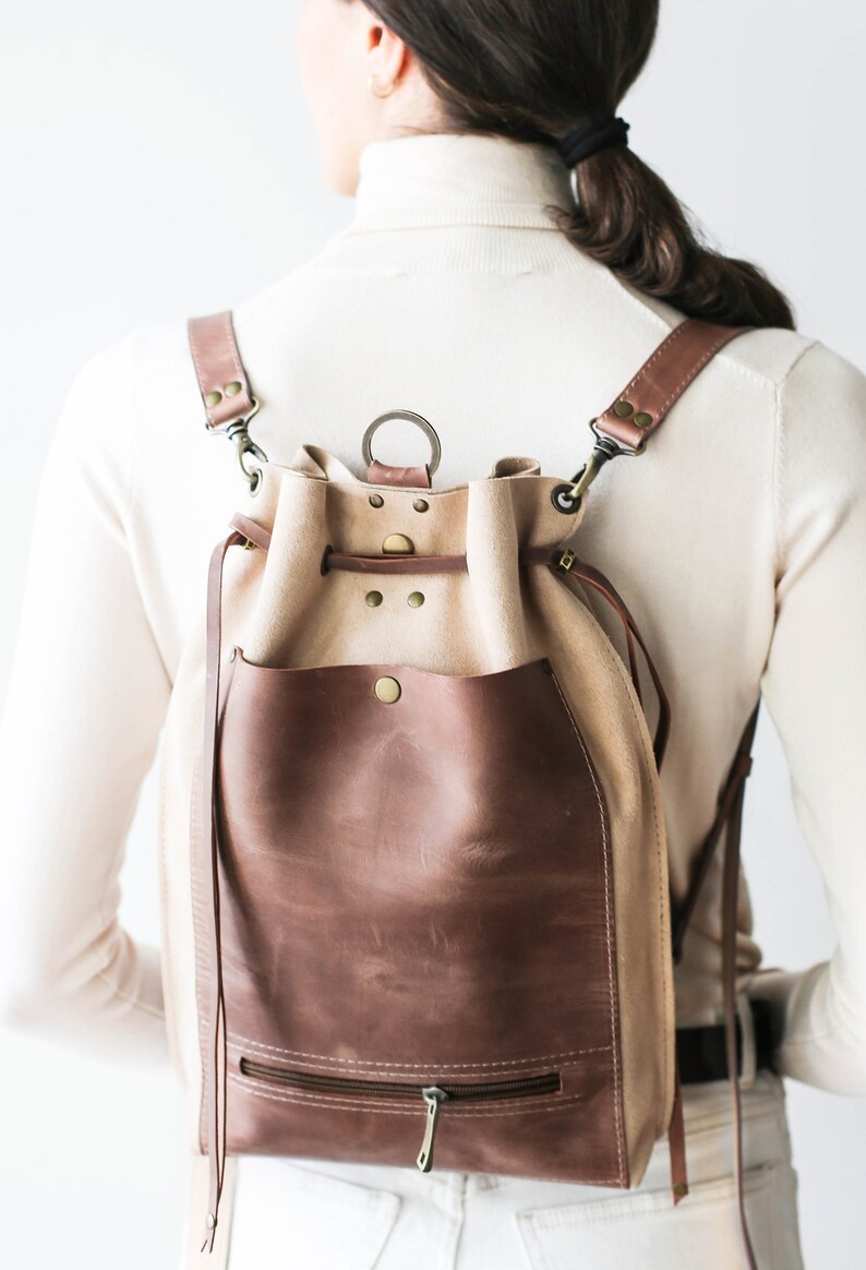 Beige Leather Backpack Purse, Leather Travel Backpack, Women's Leather ...