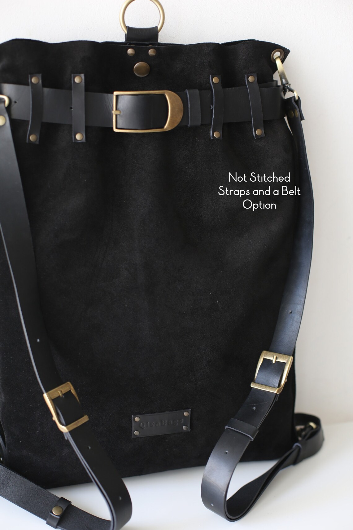 Black Leather Bag Black Leather Backpack Suede Backpack | Etsy