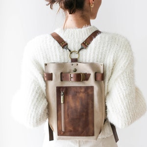 Beige Leather Sling Backpack, Leather Sling Bag, Leather Crossbody Bag ...