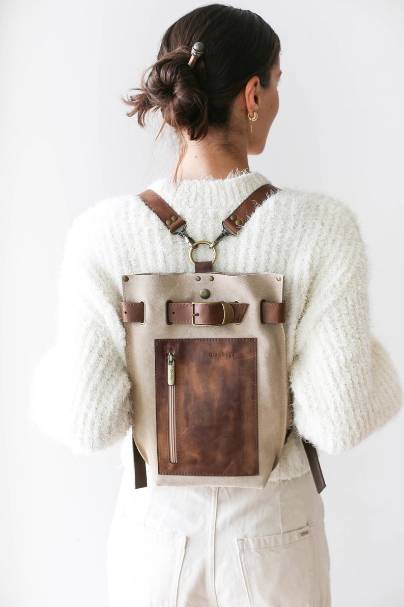 Beige Leather Sling Backpack, Leather Sling Bag, Leather Crossbody Bag ...