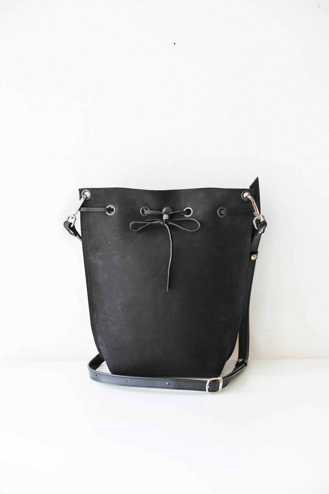Black Leather Bag, Leather Bucket Bag, Leather Handbag, Small Leather ...
