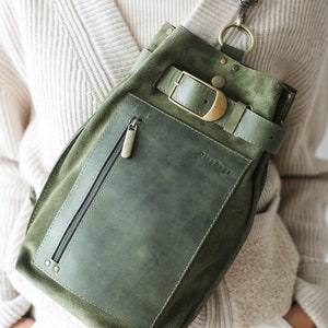 Green Leather Backpack, Leather Backpack Women, Convertible Backpack ...