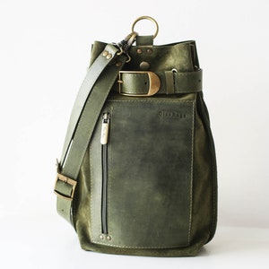 Green Leather Backpack, Leather Backpack Women, Convertible Backpack ...