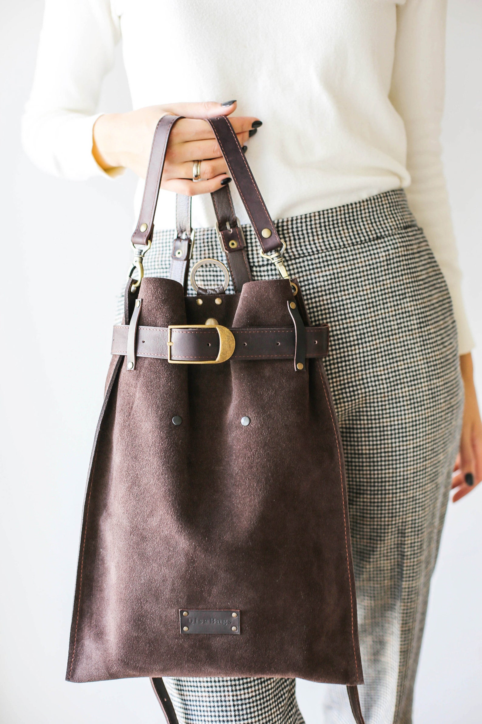 Suede Bag Brown Leather Backpack Large Suede Backpack | Etsy