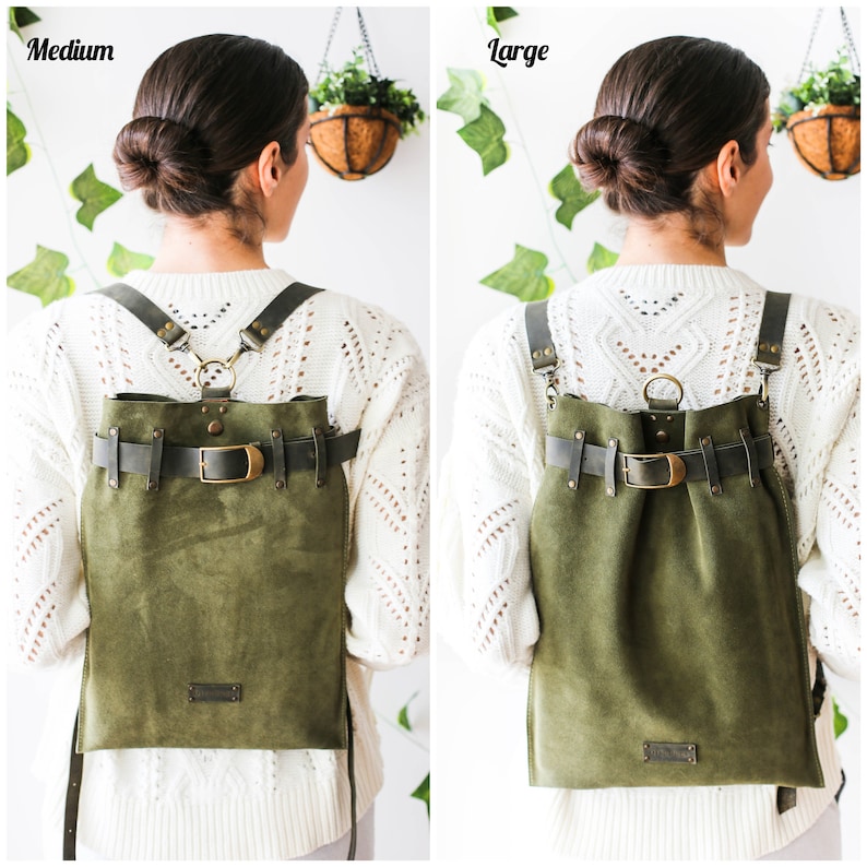 Green Leather Bag Suede Backpack Vintage Backpack - Etsy