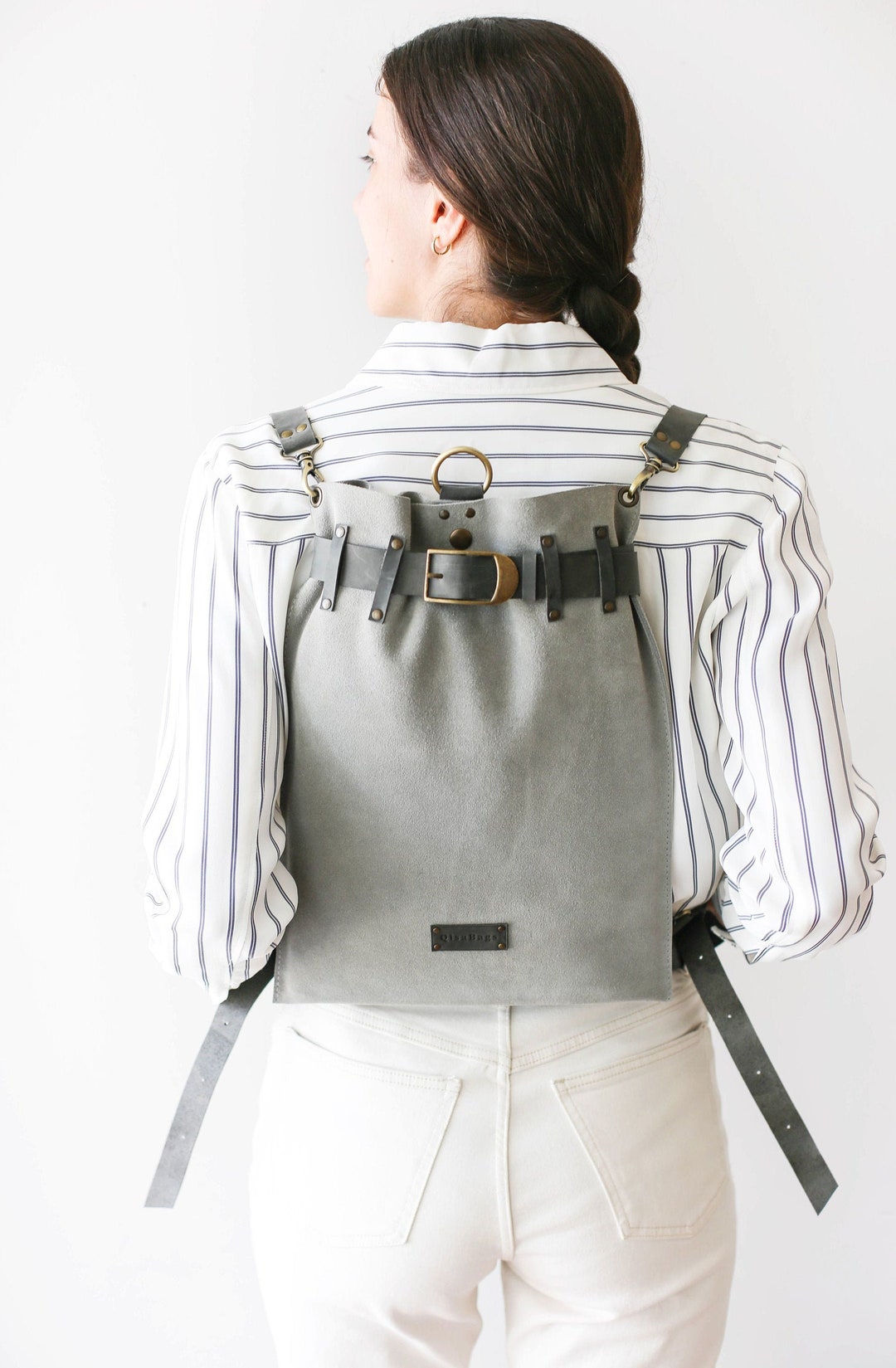 Gray Leather Bag, Gray Leather Backpack, Womens Backpack, Leather Purse ...