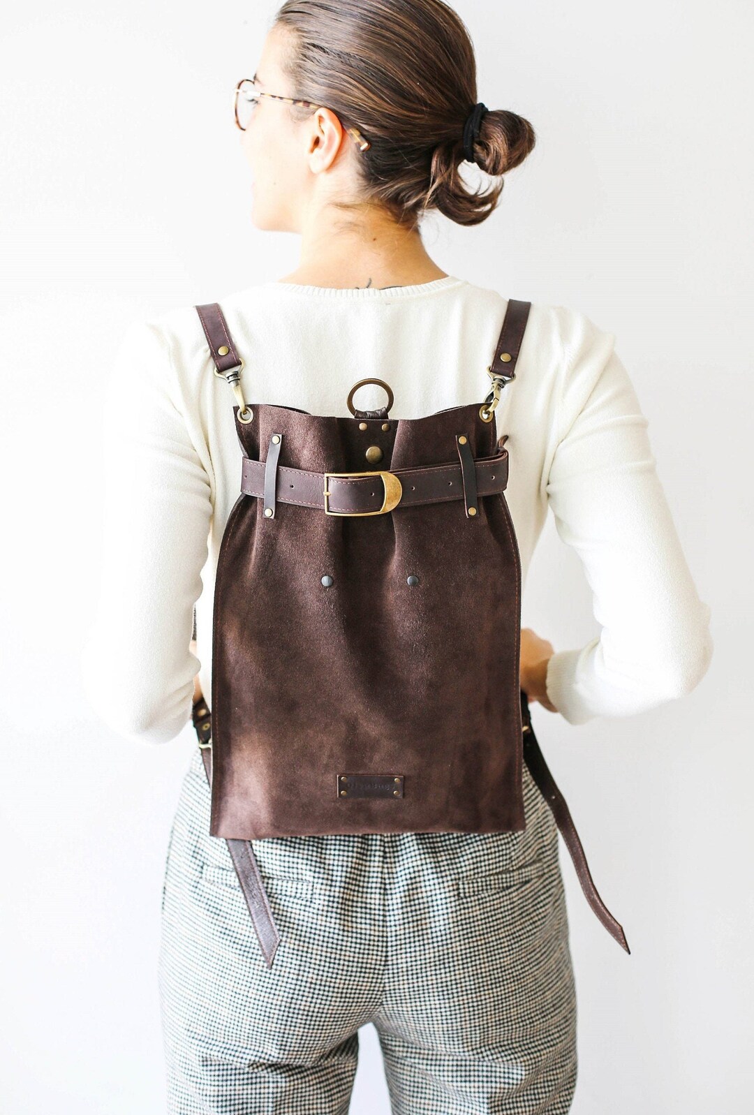 Suede Bag Brown Leather Backpack Large Suede Backpack - Etsy
