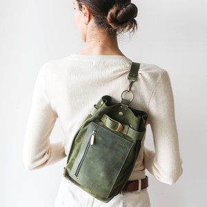 Green Leather Backpack, Leather Backpack Women, Convertible Backpack ...