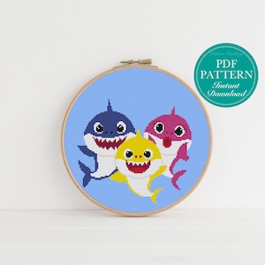 Counted Cross Stitch Pattern - Baby Shark, Baby Shark Childs Name, Baby ...