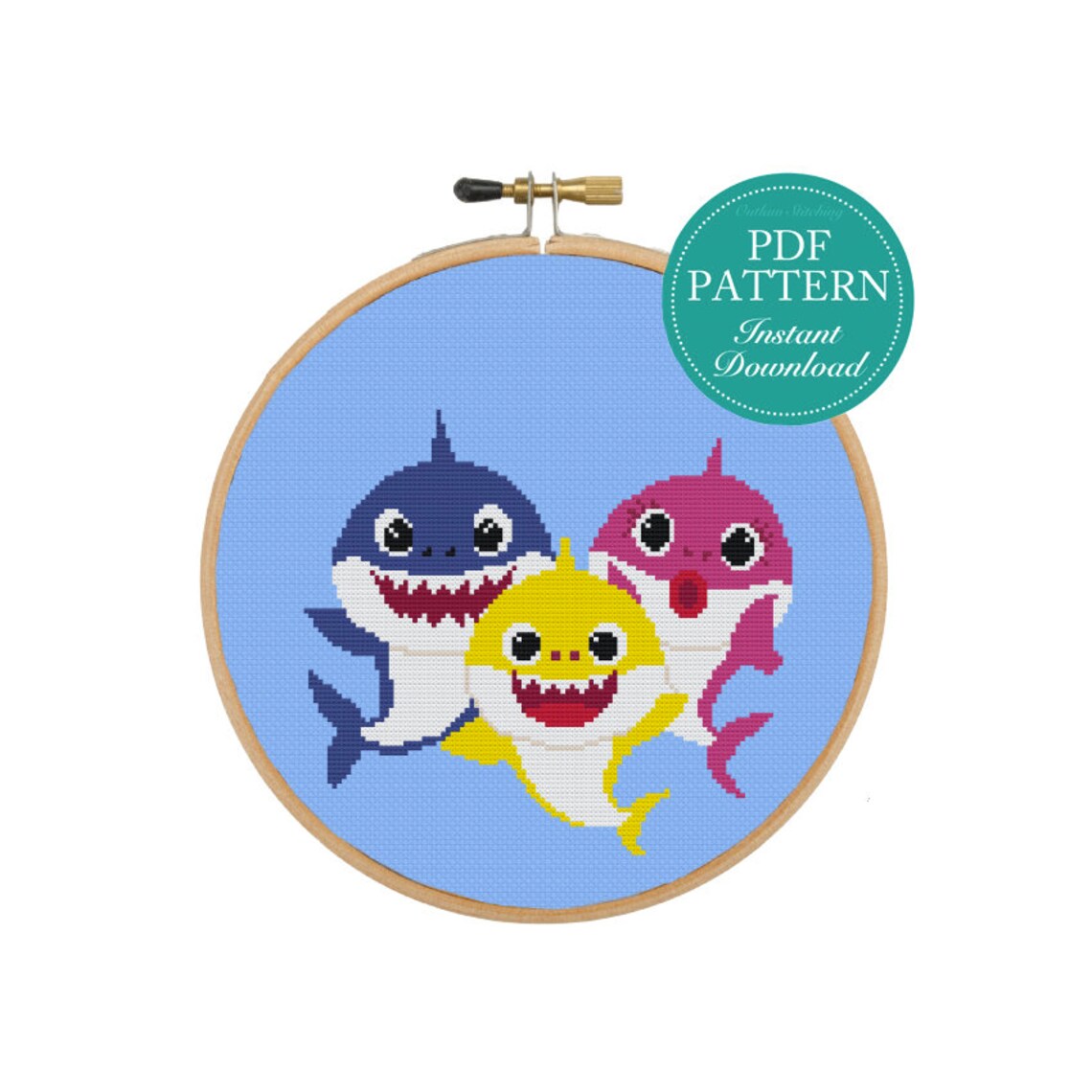 Counted Cross Stitch Pattern - Baby Shark, Baby Shark Childs Name, Baby ...