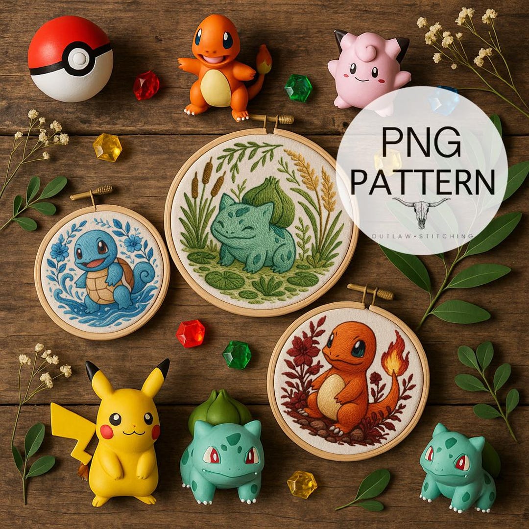 Pocket Monster Embroidery Template Set - Elemental Stitch Design (PNG ...