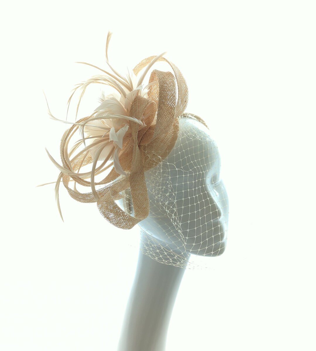 Beige Feather Wedding Fascinator, Beige Feather Fascinator, Beige ...