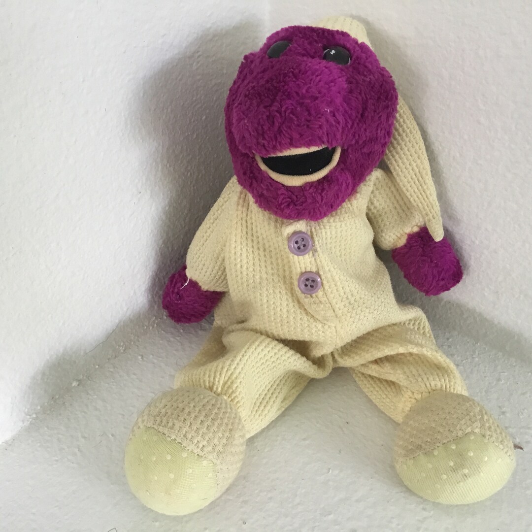 Vintage Bedtime Barney Dinosaur Plushie Stuffie 10" Yellow Thermal ...