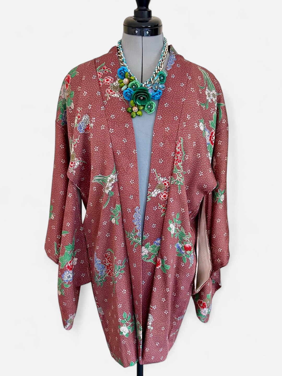JAPANESE HAORI JACKET 'pretty Pink Posy' H117 Vintage Kimono, Silk ...