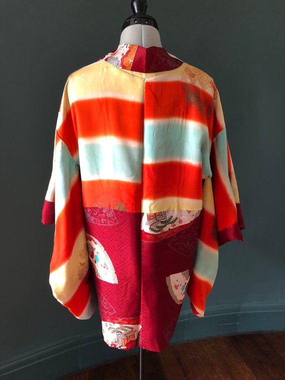 h108 FAN & DRUM, vintage Japanese haori, soft silk ki… - Gem