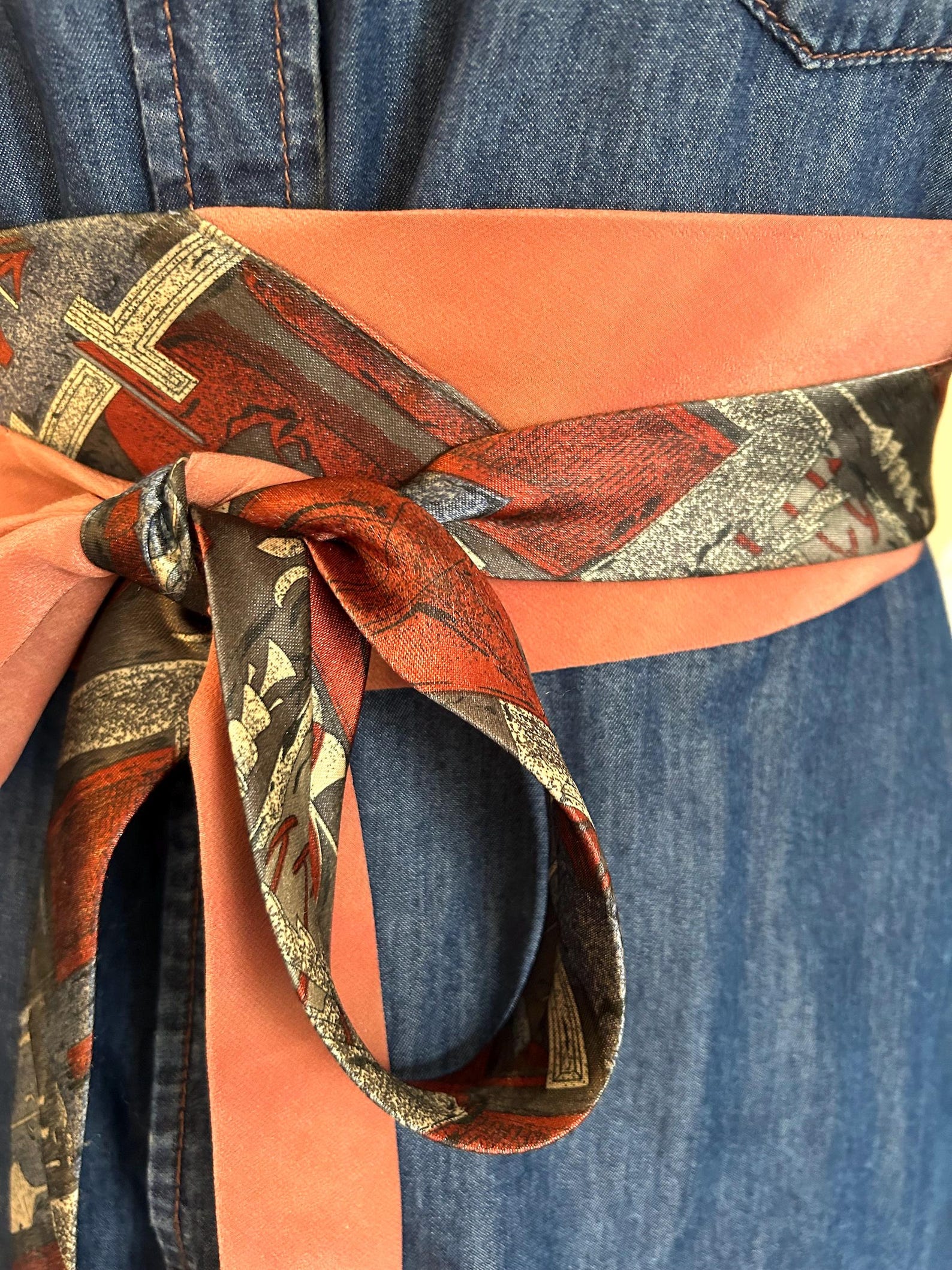 TIE BELT, 'terracotta/grey', Silk Repurposed Materials, Up-cycled Hand ...