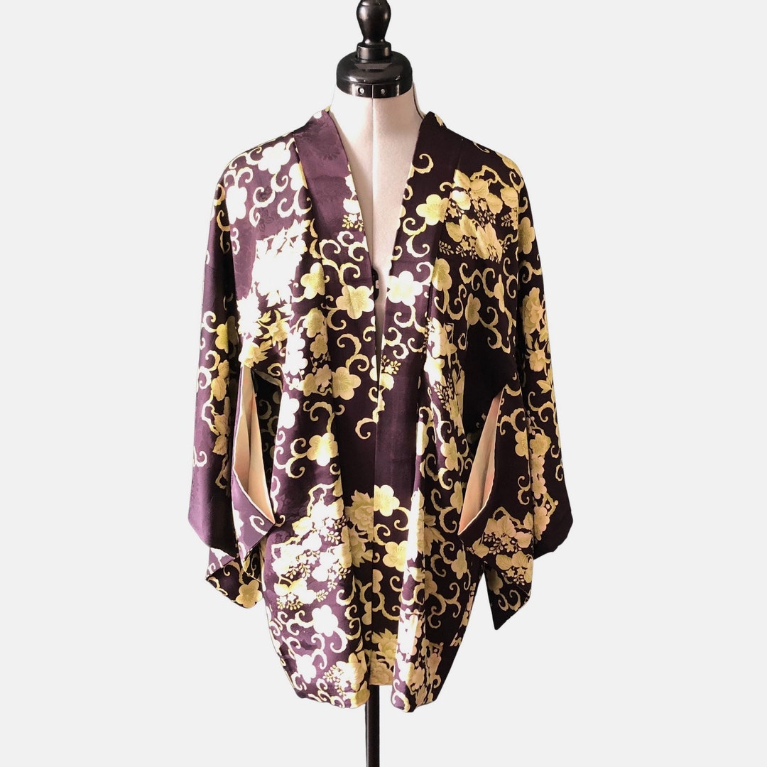 H124 PRETTY SILK CREPE Japanese Haori 'ume & Peony' - Etsy
