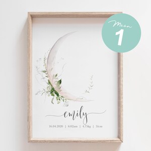 Moon Nursery Birth Print, Girls Moon Print, Moon Nursery Print, Newborn ...