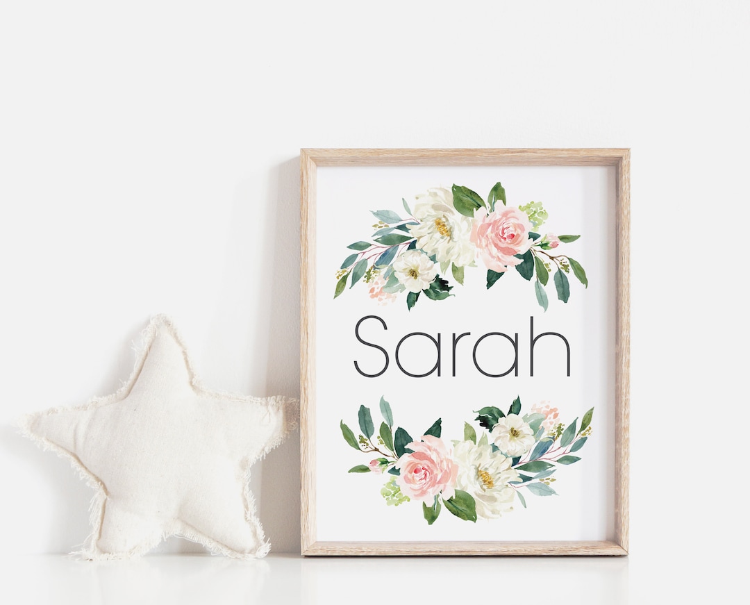 Floral Name Print, Girls Name Print, Girls Custom Print, Girls Nursery ...