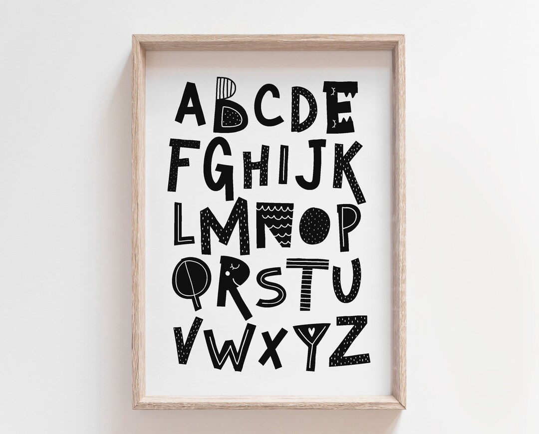 Alphabet Print, Kids Nursery Print, Play Room Art, Monochrome Kids Art ...