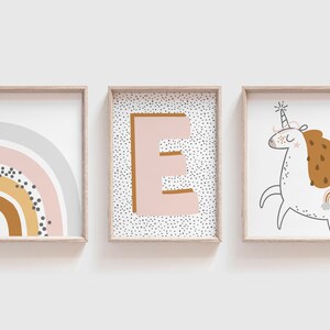 Girls Unicorn Print Set, Rainbow Unicorn Art, Custom Letter Print Set ...