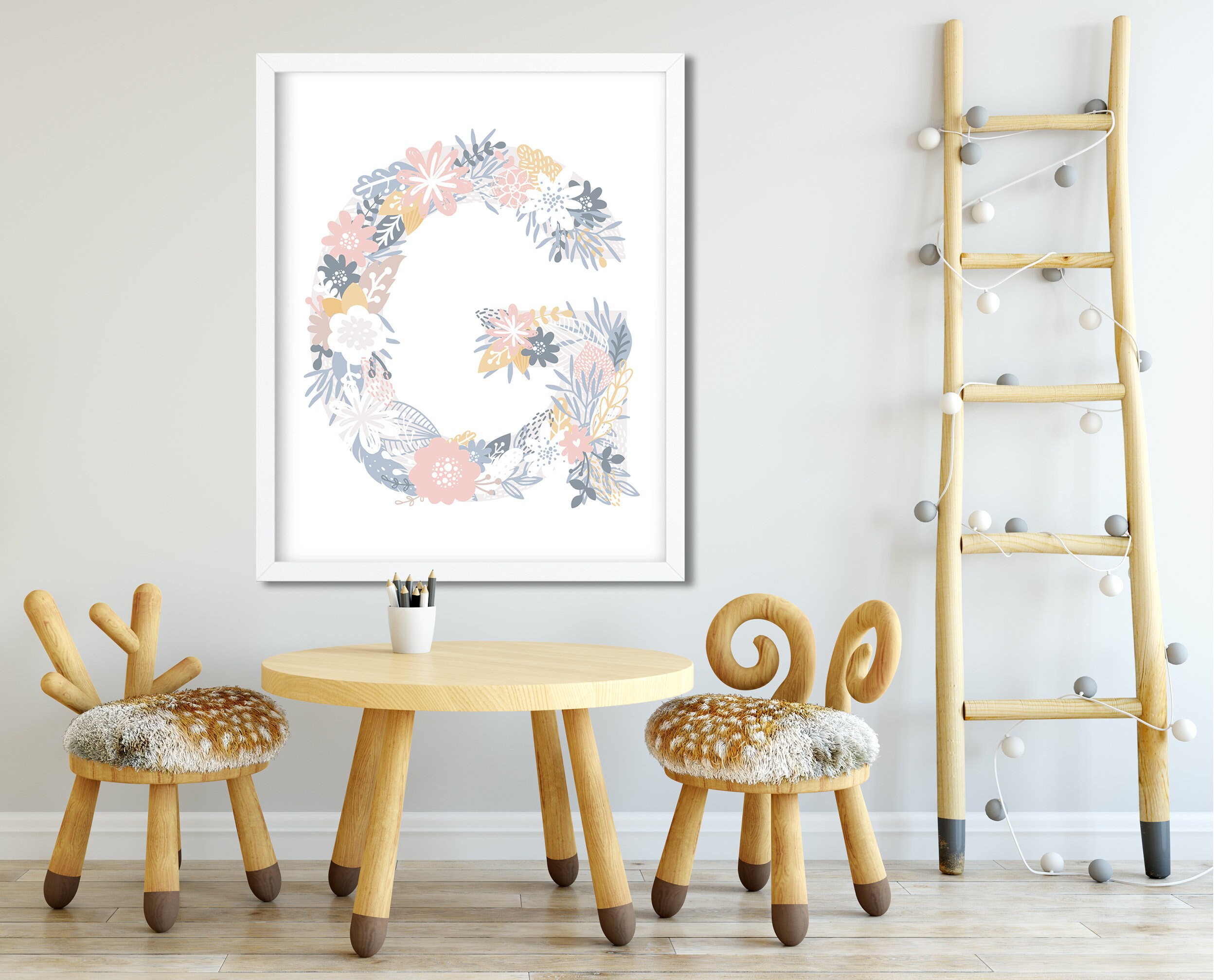 Floral Letter Monogram Girls Monogram Print Floral Initial | Etsy