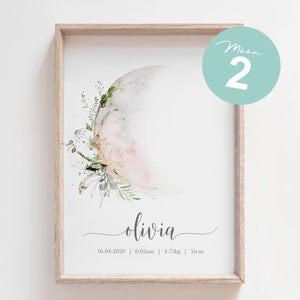 Moon Nursery Birth Print, Girls Moon Print, Moon Nursery Print, Newborn ...