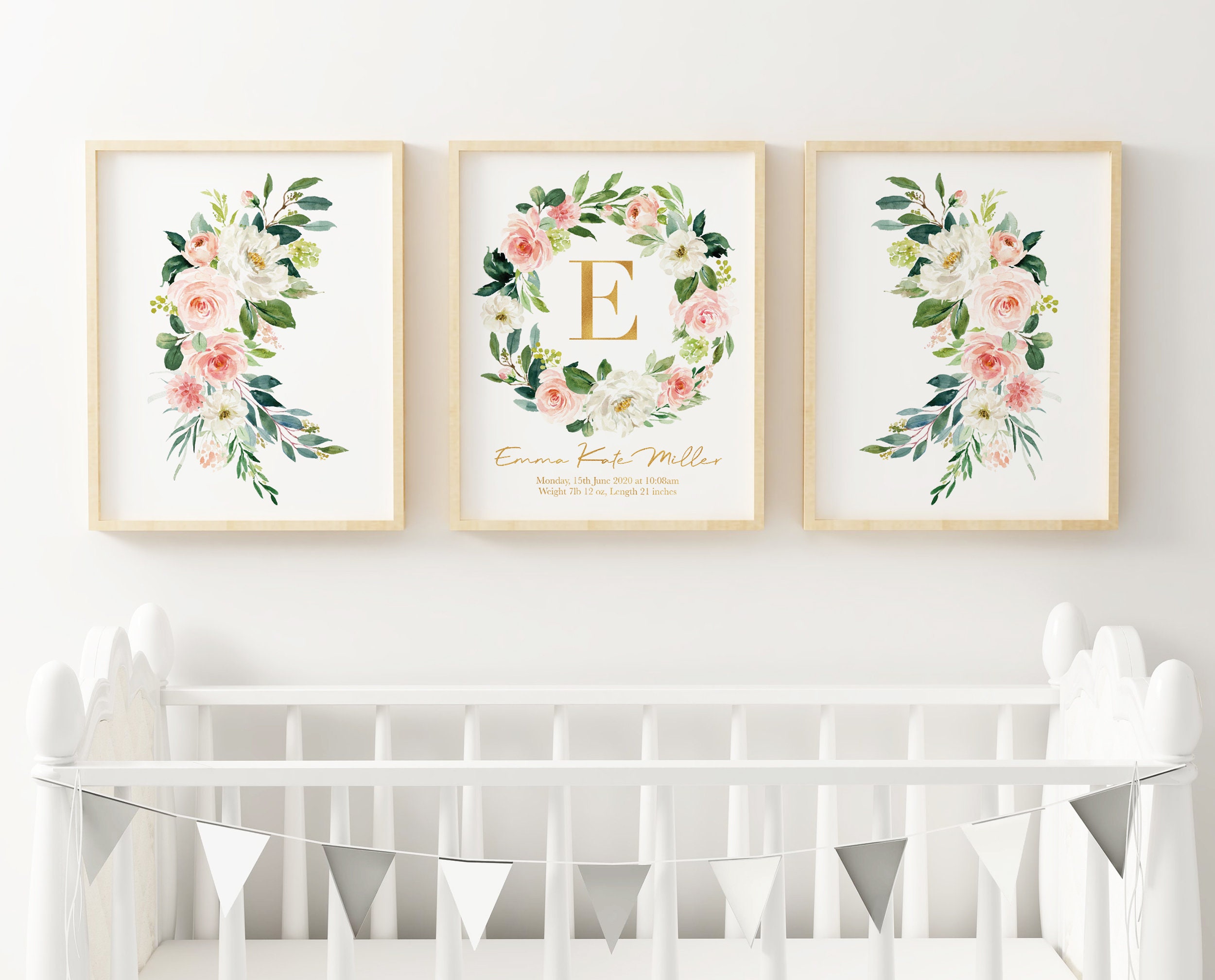 Girls Floral Birth Set Girls Birth Print Set Girls Nursery - Etsy Australia