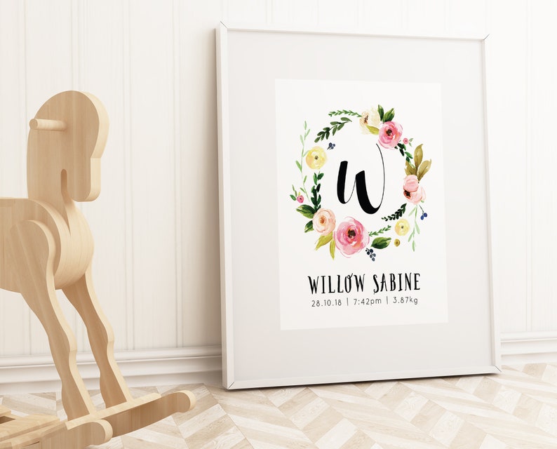 Floral Wreath Birth Print Personalised Birth Print Girls - Etsy