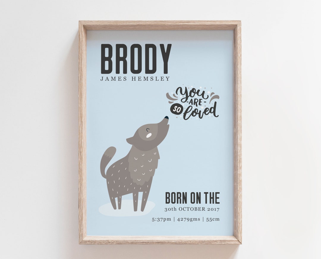 Wolf Birth Announcement, DIGITAL FILE, Wolf Birth Print, Wolf Nursery ...