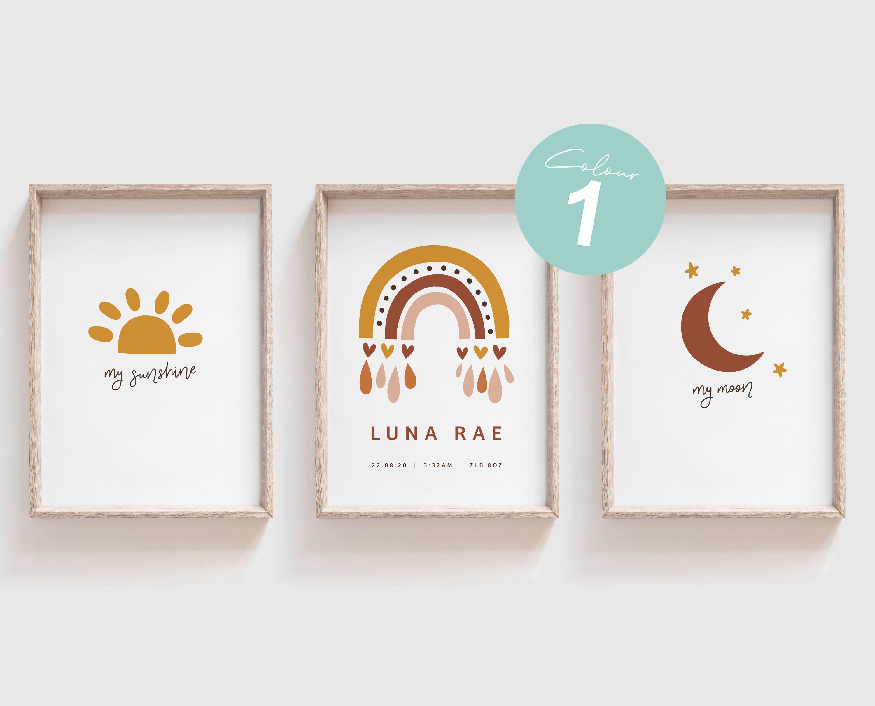 Girls Boho Birth Print Set My Sunshine My Moon Rainbow - Etsy Australia