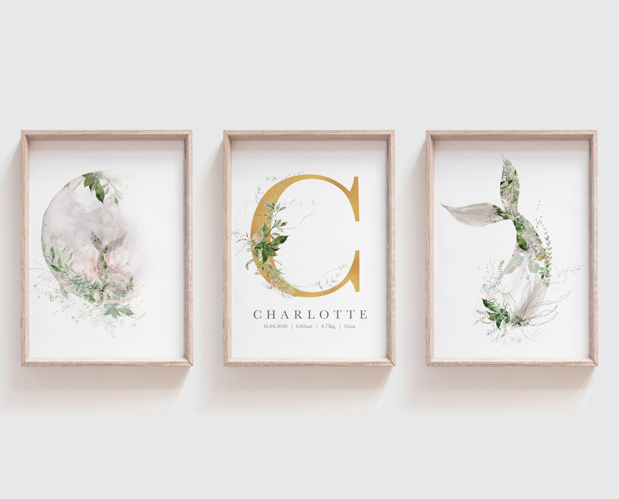 Moon Nursery Print Set Girls Birth Print Set Botanical | Etsy