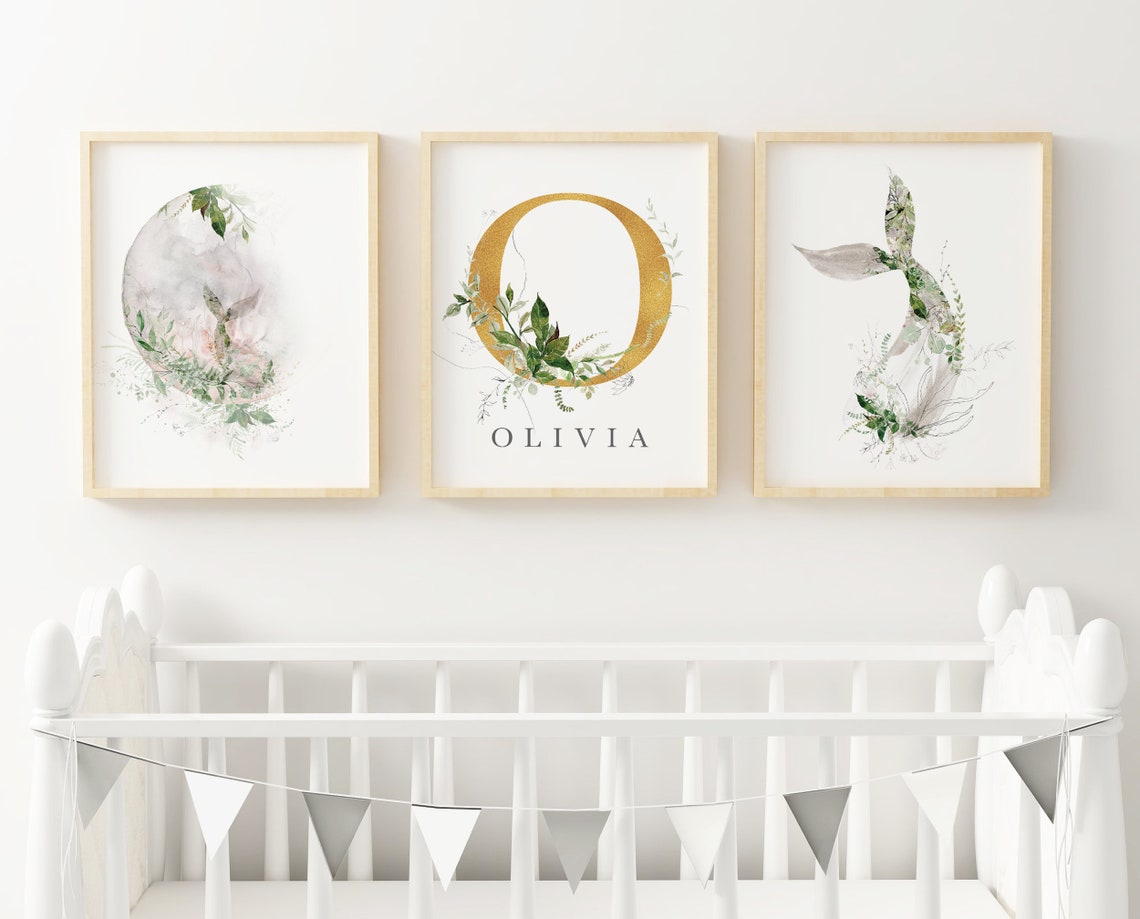 Moon Nursery Print Set Girls Birth Print Set Botanical | Etsy