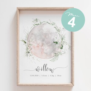 Moon Nursery Birth Print, Girls Moon Print, Moon Nursery Print, Newborn ...