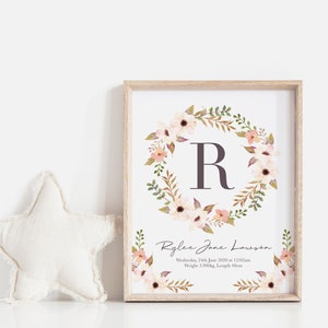 Boho Floral Birth Print, Girls Custom Birth Print, Boho Nursery Art ...