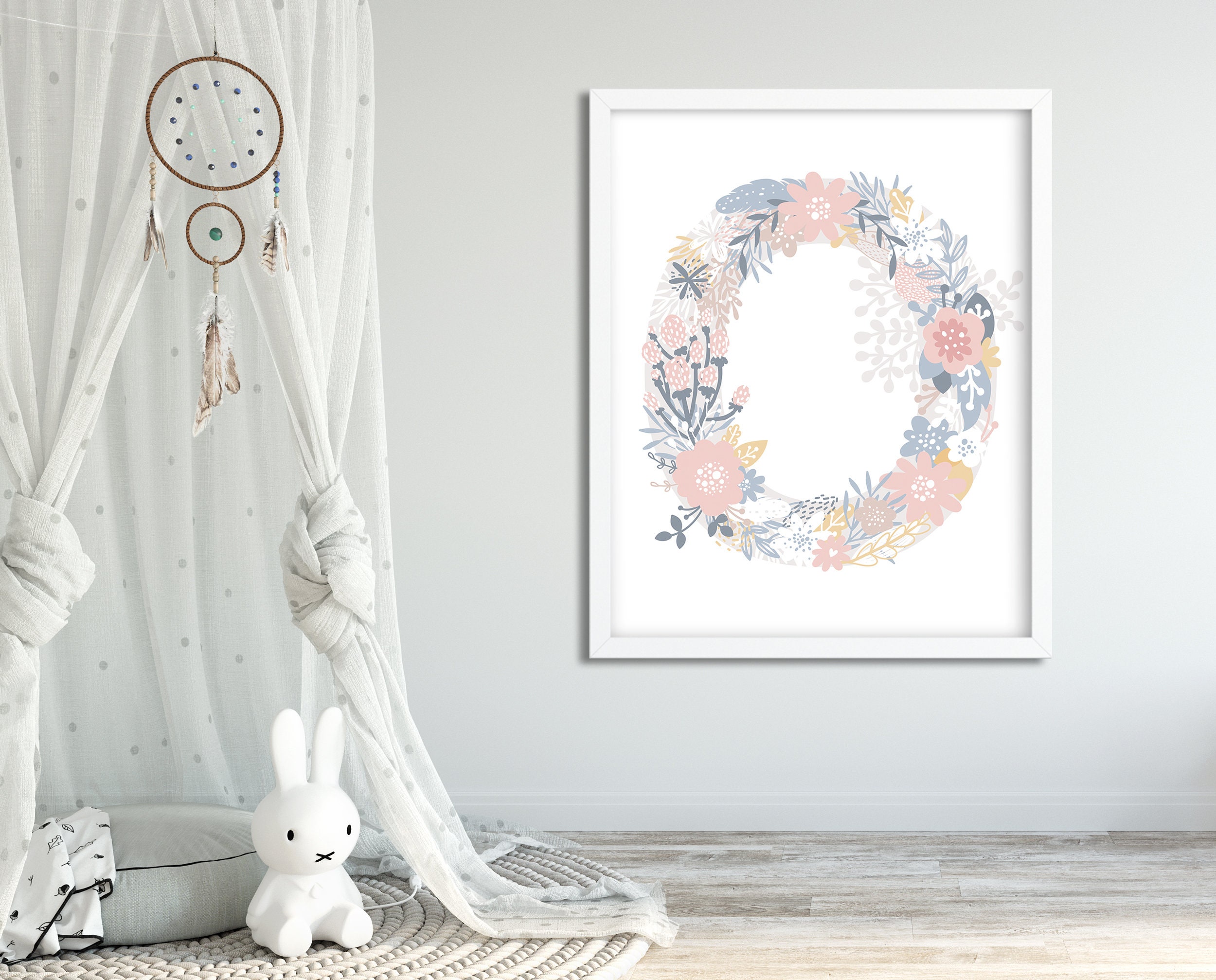 Floral Letter Monogram Girls Monogram Print Floral Initial | Etsy