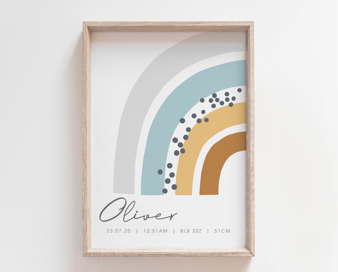 Boho Rainbow Birth Print, Rainbow Birth Stat, Boho Nursery Art, Boys ...