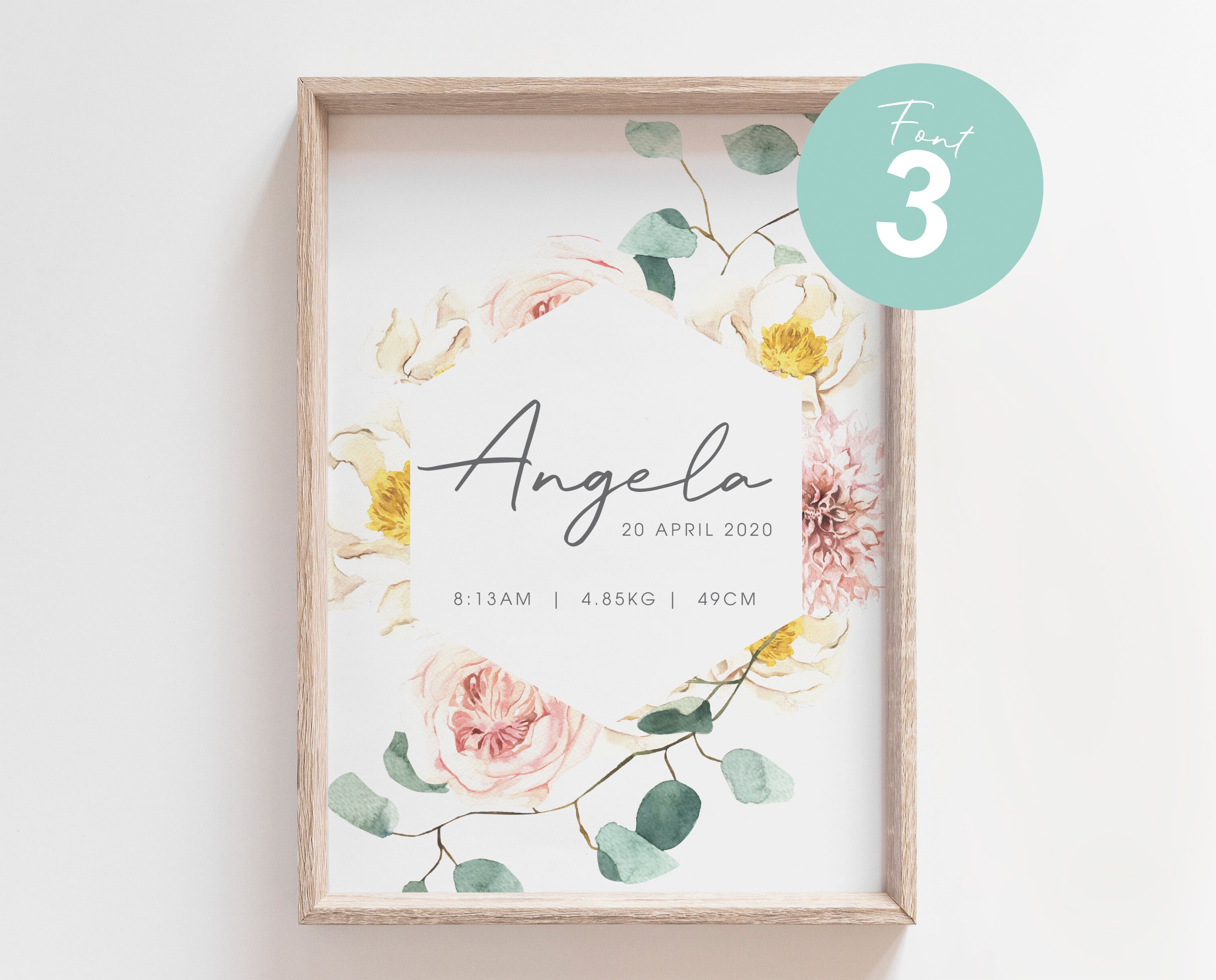 Girls Floral Birth Print Girls Personalised Print Custom - Etsy Australia