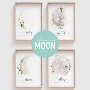 Moon Nursery Birth Print, Girls Moon Print, Moon Nursery Print, Newborn ...